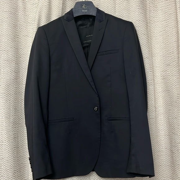 Zara | Suits & Blazers | Zara Man Black Tag Blazer With Suede Size 4 ...